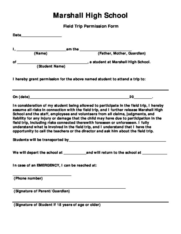 Field Trip Permission Form Marshall High School